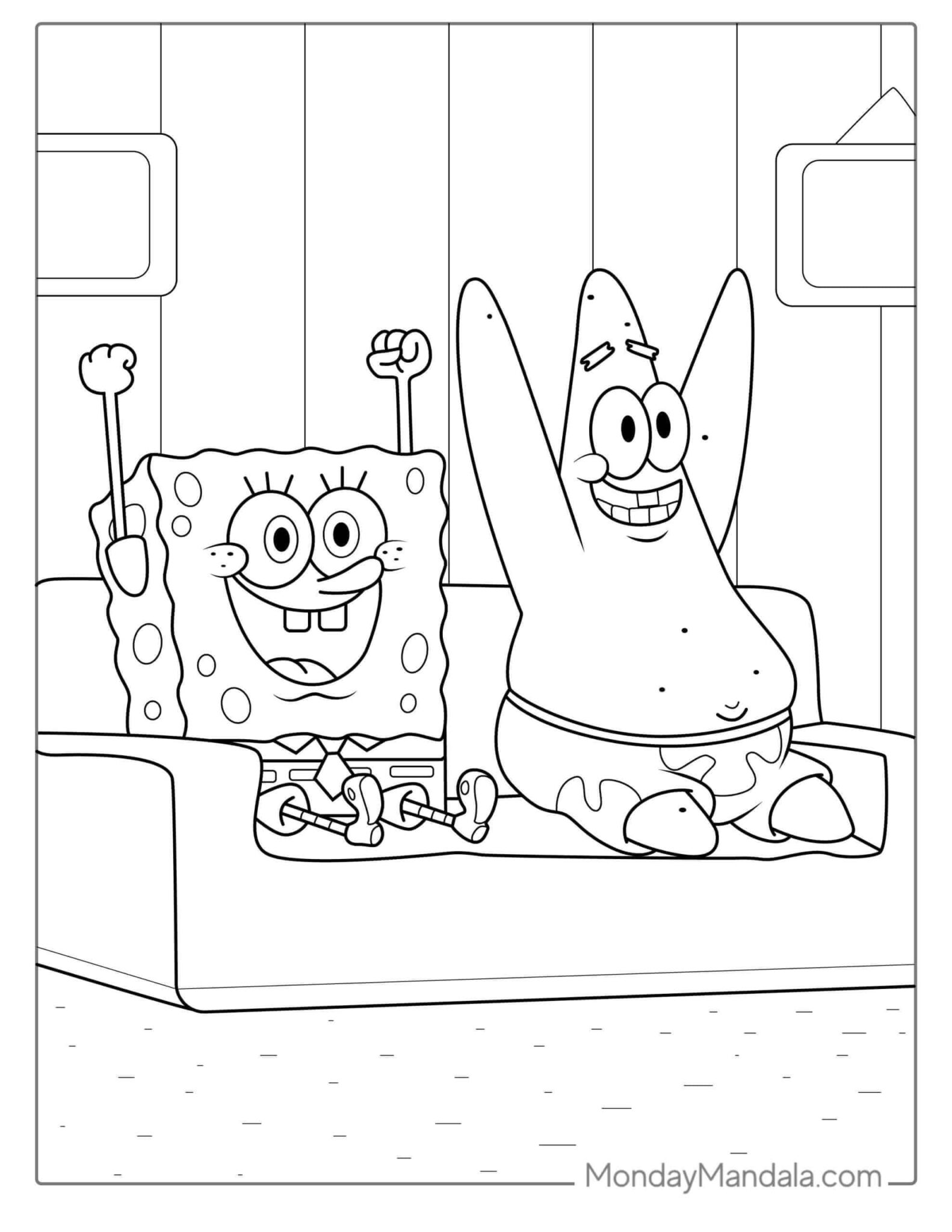 50 Gambar Mewarnai Spongebob, Patrick, Squidward Lucu (Gratis)
