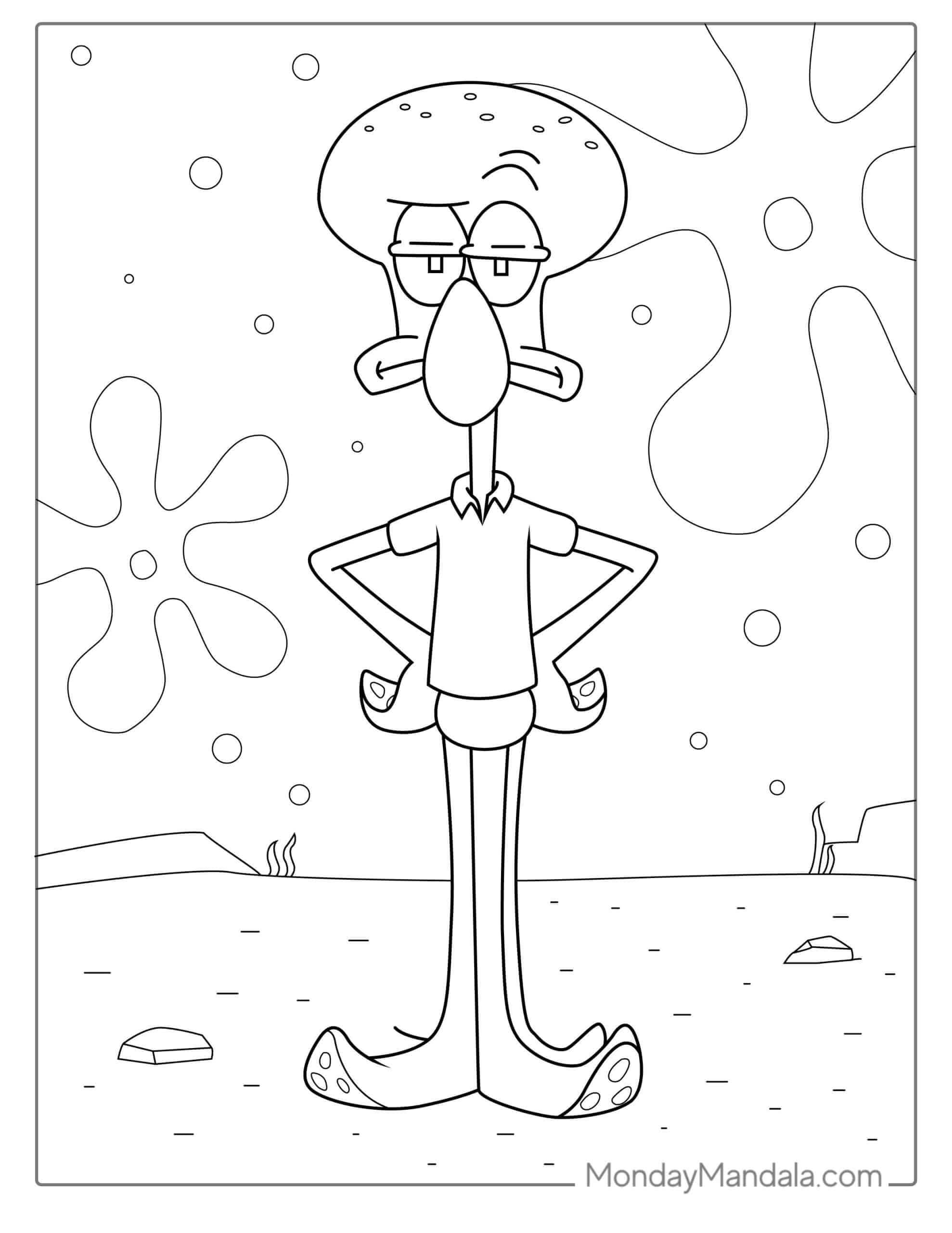 50 Gambar Mewarnai Spongebob, Patrick, Squidward Lucu (Gratis)